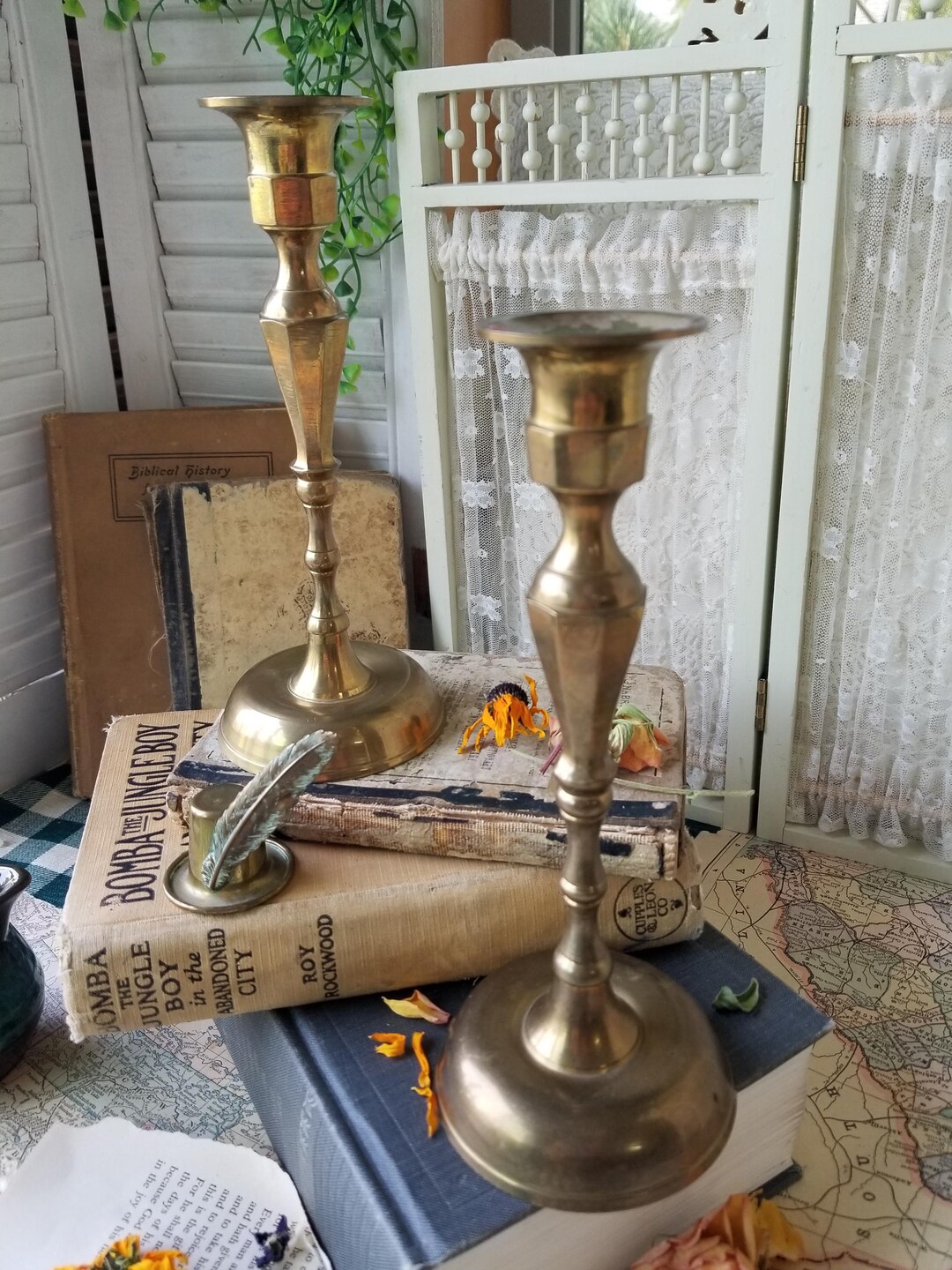 A Pair of Rustic Solid Brass Farmhouse Candlesticks. These 2 ...