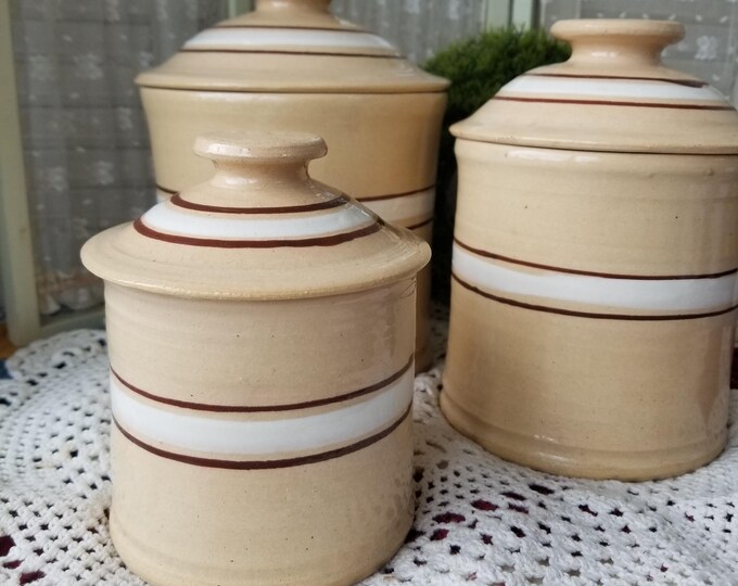 Charming Set of 3 Pottery Canisters. These 3 Primitive East Knoll North ...