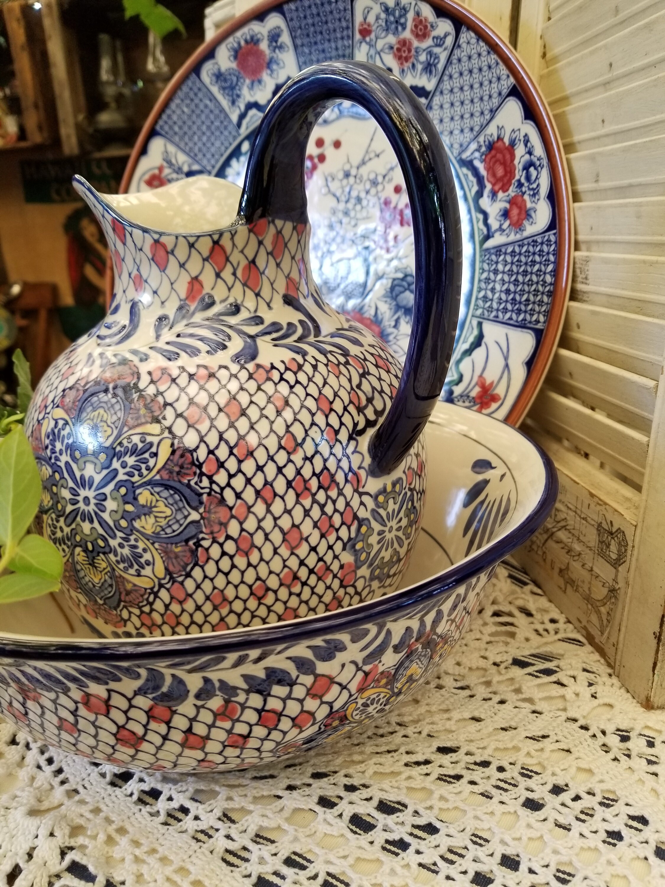 Gorgeous Mediterranean Style Pottery Pitcher and Bowl. - Etsy