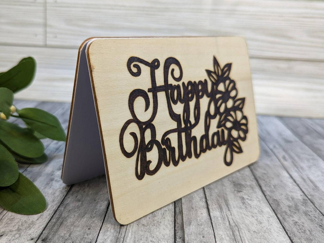 Wood Burned Wooden Greeting Card, Happy Birthday Blank Wood Card ...