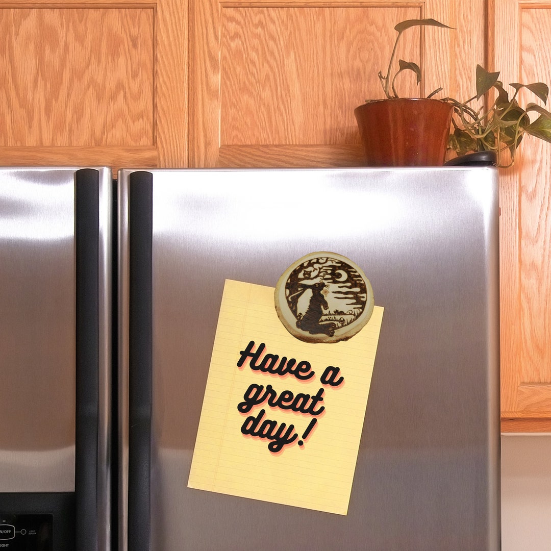 Rabbit and Moon Wood Slice Magnet Fridge Decor Cottagecore - Etsy