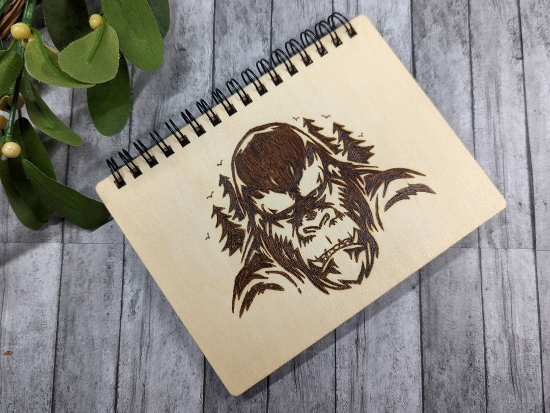 Sasquatch Wood Burned Journal, Bigfoot Wood Cover Sketchbook, Blank ...