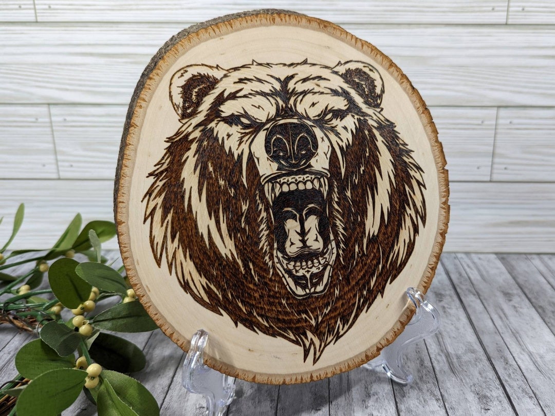 Wood Burned Bear Wall Art, Black Light Reactive Cabin Decor - Etsy