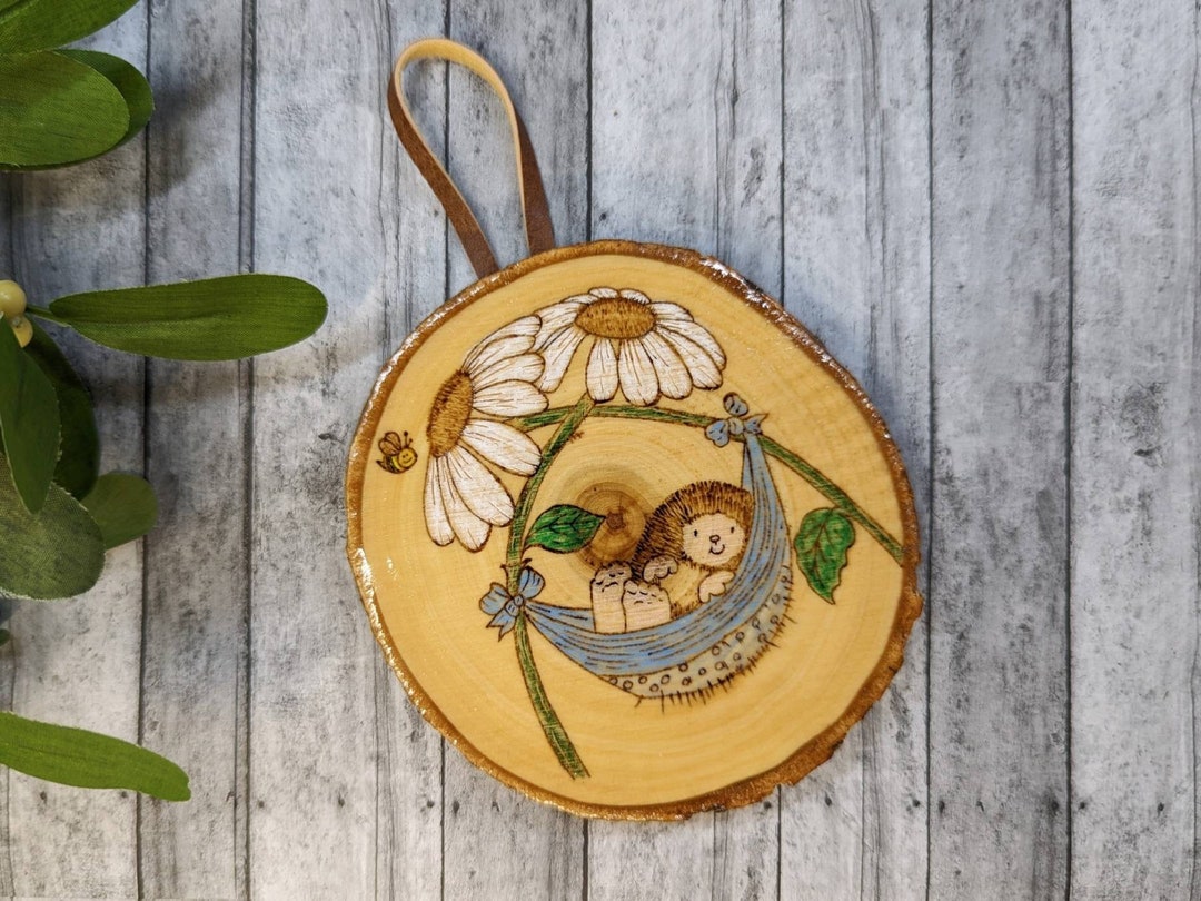 Wood Burned Hedgehog Sign, Daisy Hammock, Nursery Wall Decor - Etsy