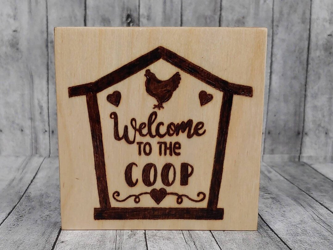 Rustic Wood Burned Chicken Coop Sign, Farmhouse Tiered Tray Decor - Etsy