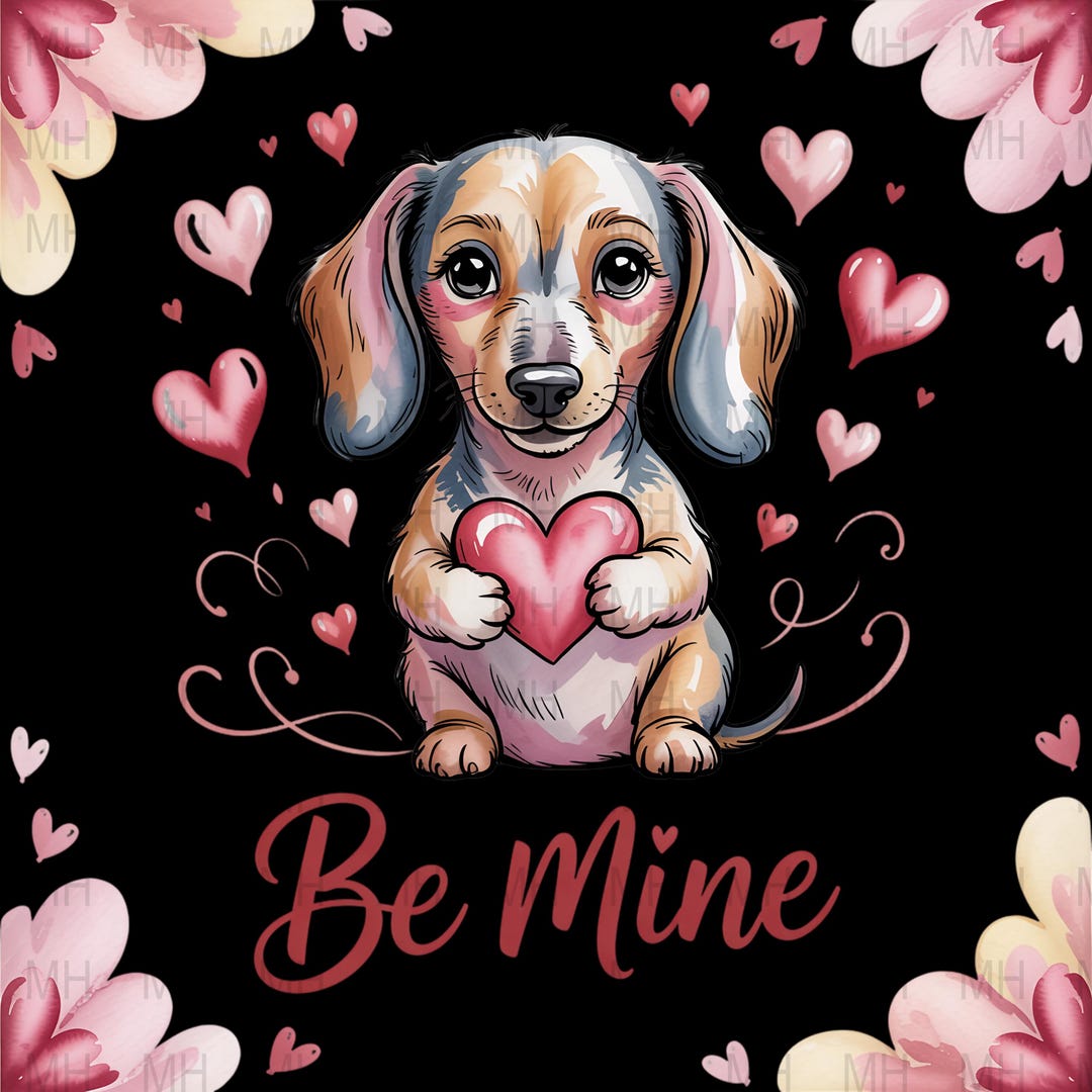 Dachshund Valentine Digital, Puppy Love Clipart, Be Mine Design, Dog ...