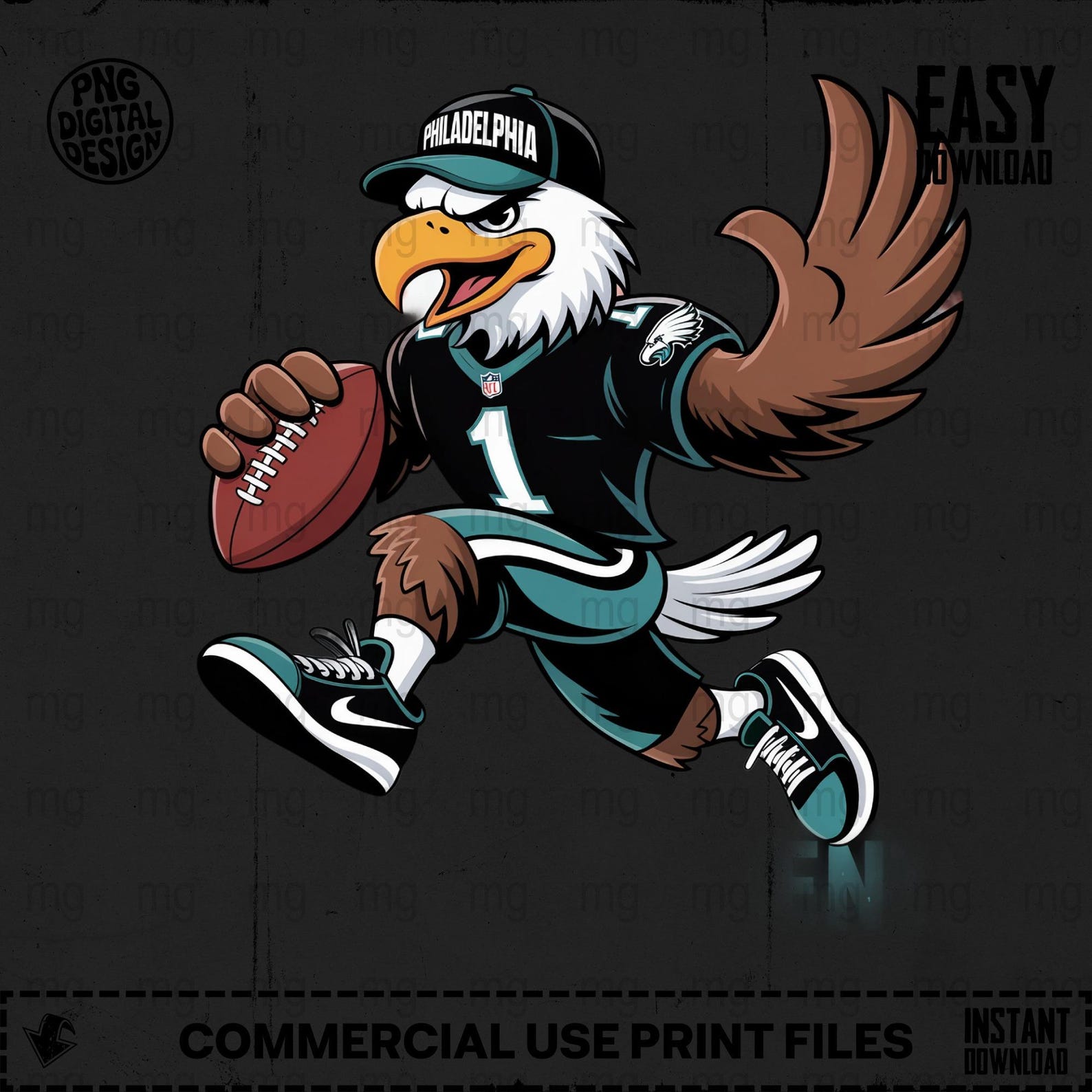 Eagles Football Cartoon, Digital Art, Mascot Illustration, Sport Team ...