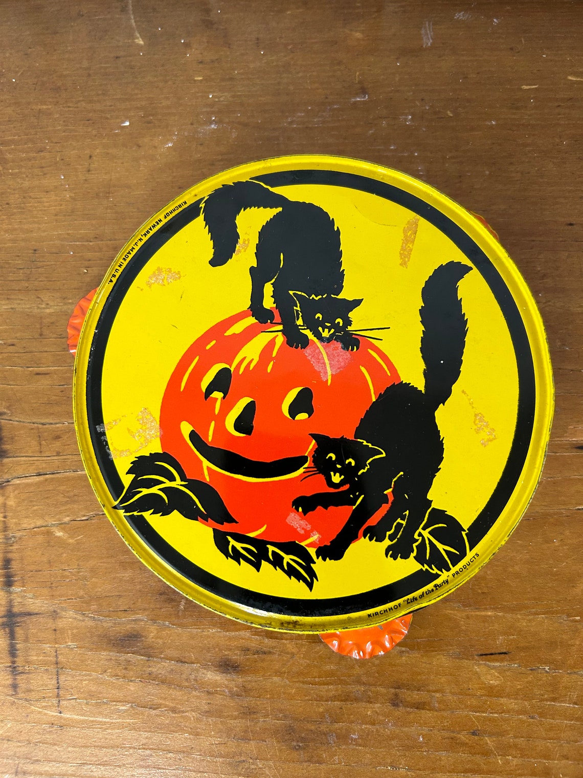 Vintage Halloween Pumpkin Black Cat Tambourine Vintage Etsy