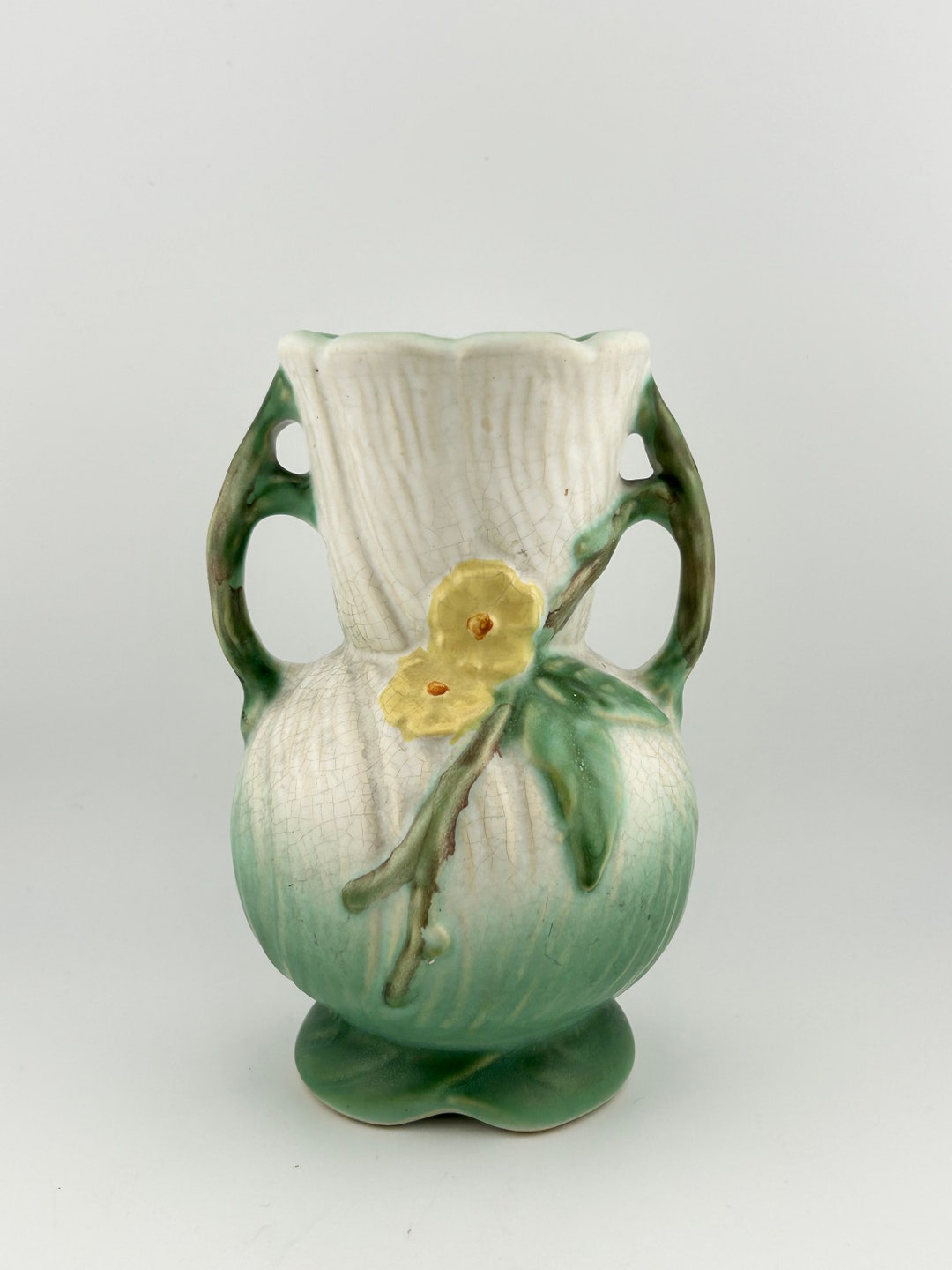 Vintage Weller Green White Roba Floral Vase, Weller Pottery Roba ...