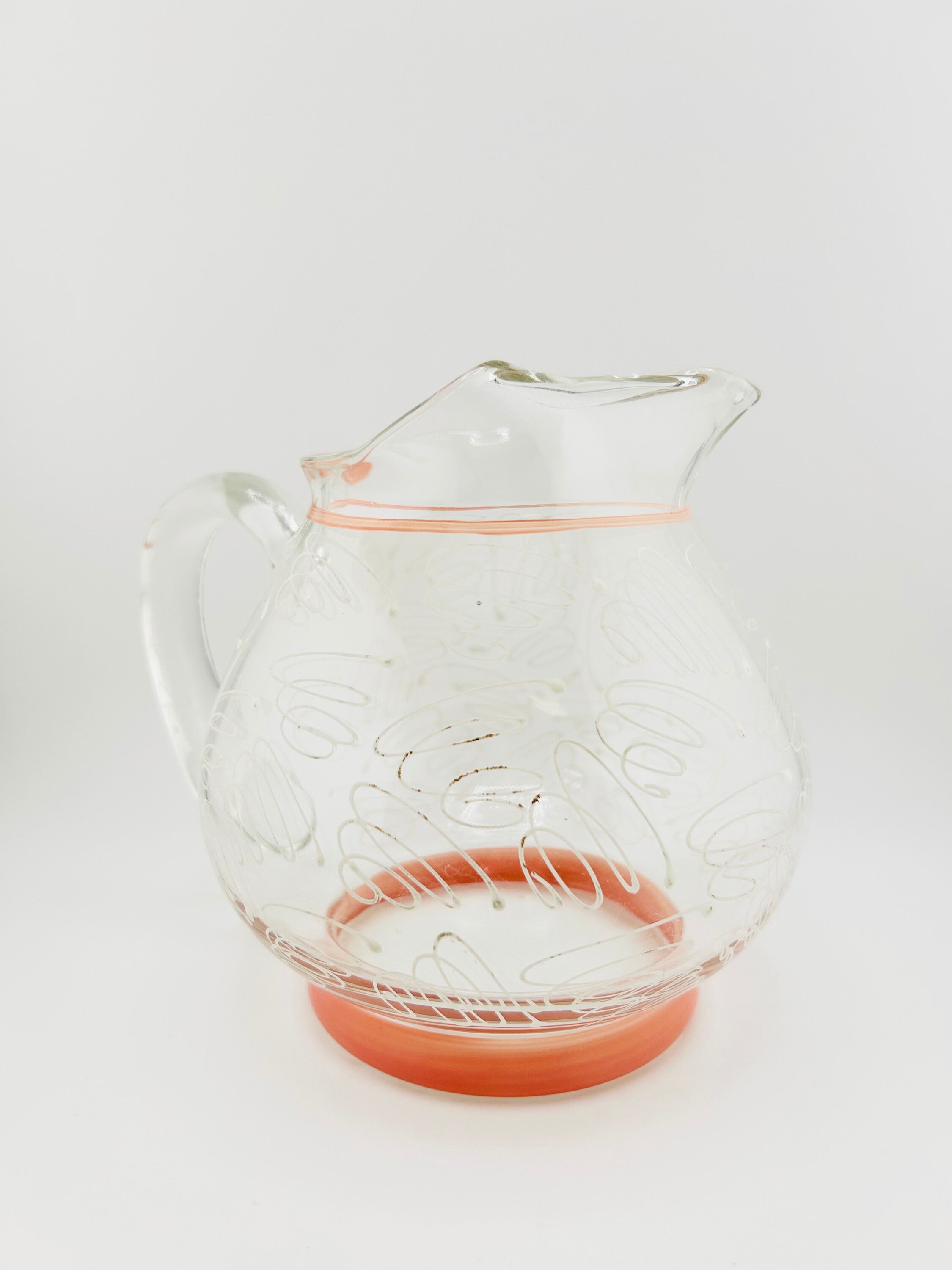 Vintage Mid-century Pink/white Squiggle Line Pitcher - Etsy