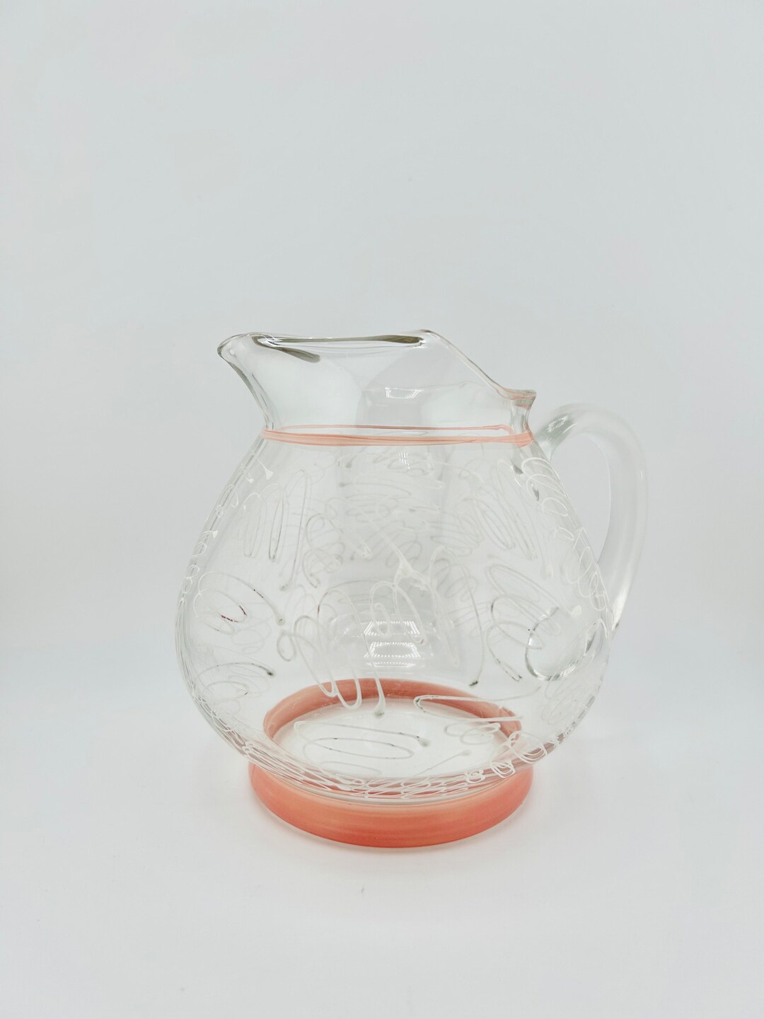 Vintage Mid-century Pink/white Squiggle Line Pitcher - Etsy