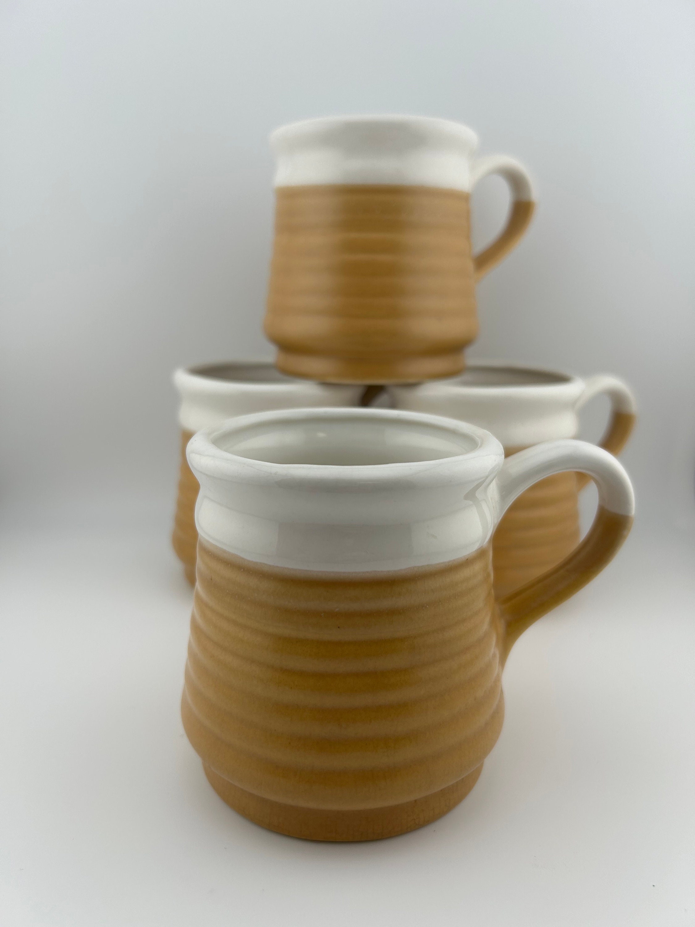 Set of Stoneware Mugs, Made in Taiwan, Two-tone Mugs - Etsy