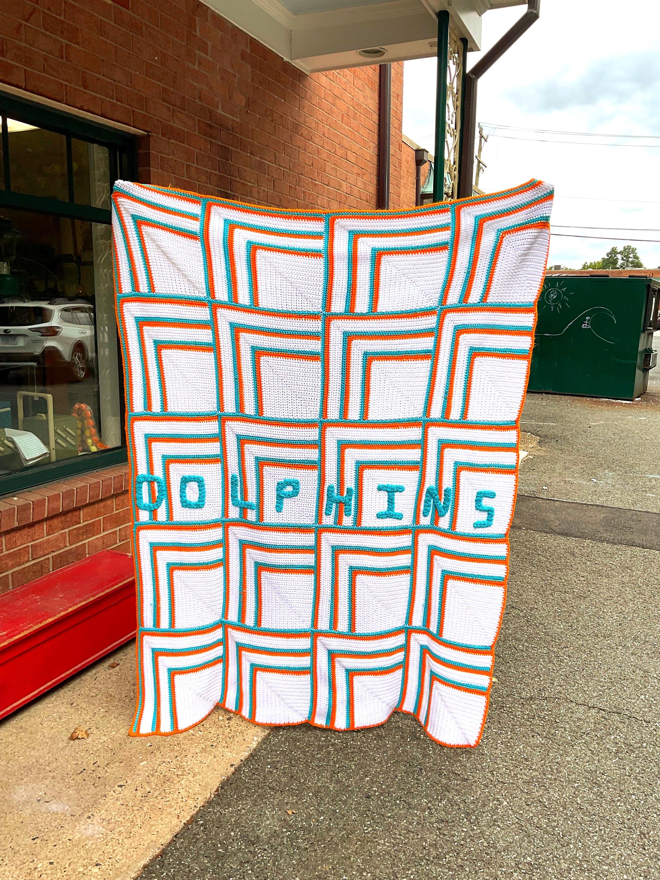 Miami Dolphins Hand Crocheted Knit Blanket, Vintage NFL Blanket - Etsy