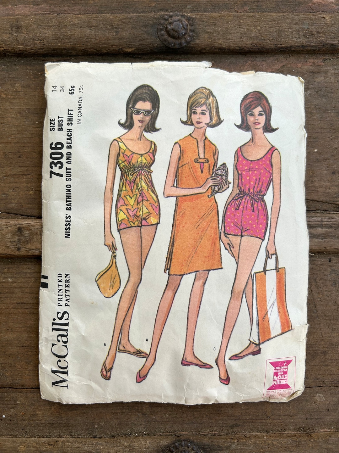 1964 Mccall's Bathing Suit and Beach Shift Dress Pattern 7306 - Etsy