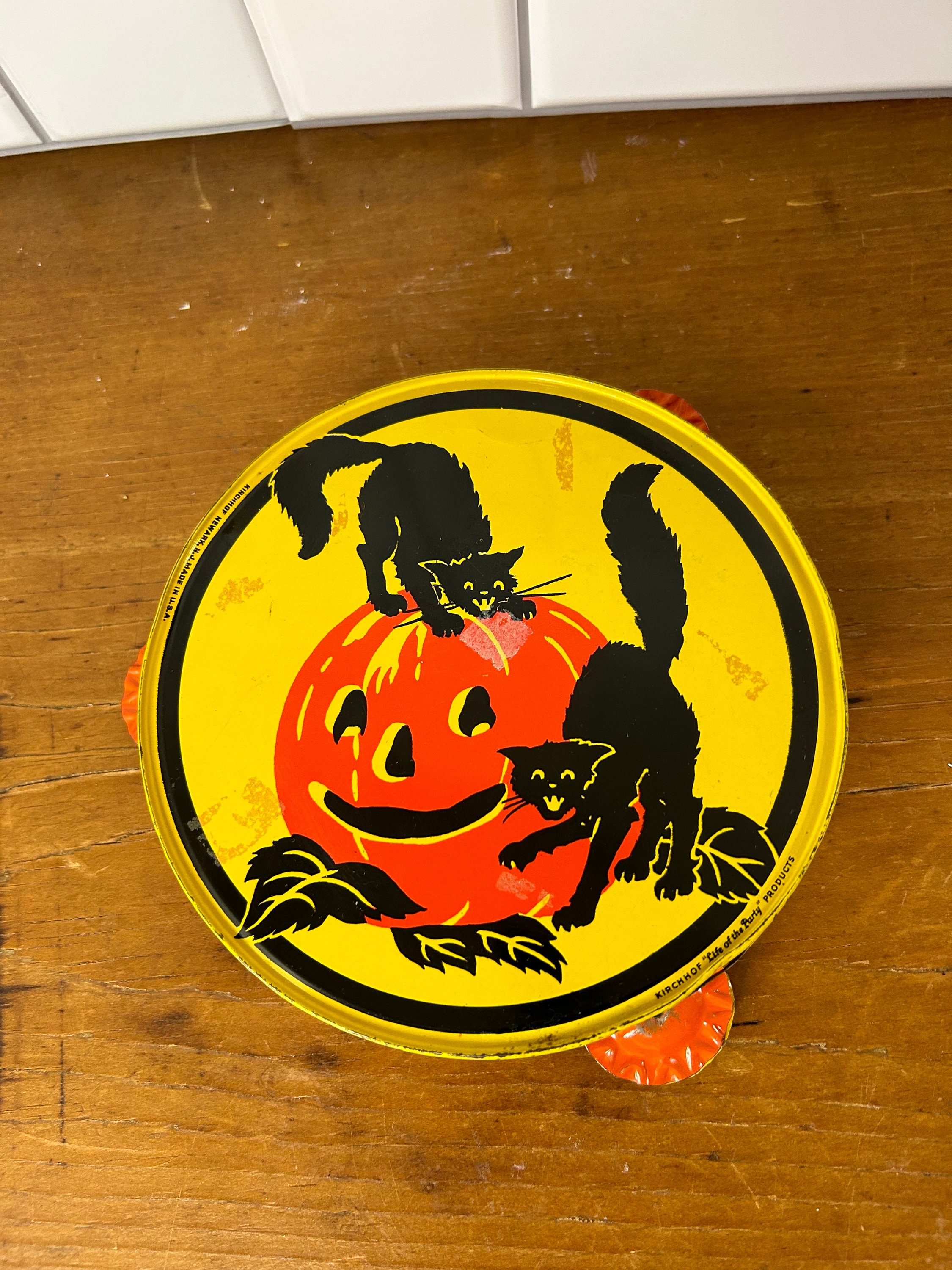 Vintage Halloween Pumpkin Black Cat Tambourine Vintage Etsy