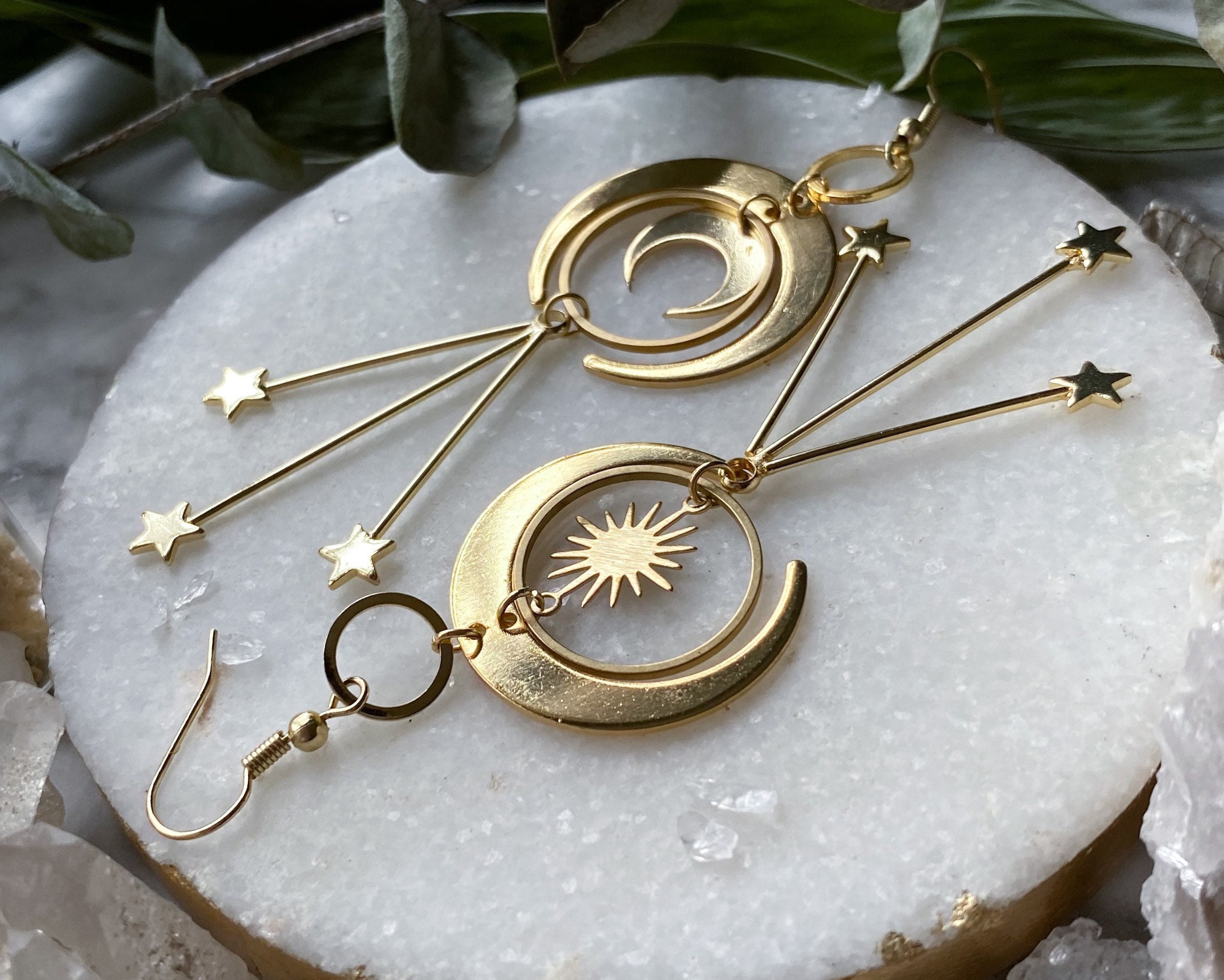 Celestial Sun Moon & Stars Gold Plated Brass Witchy Boho - Etsy