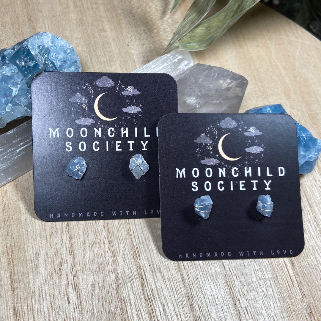 Blue Calcite Raw Crystal Silver Wire Wrapped Handmade Stud Earrings ...