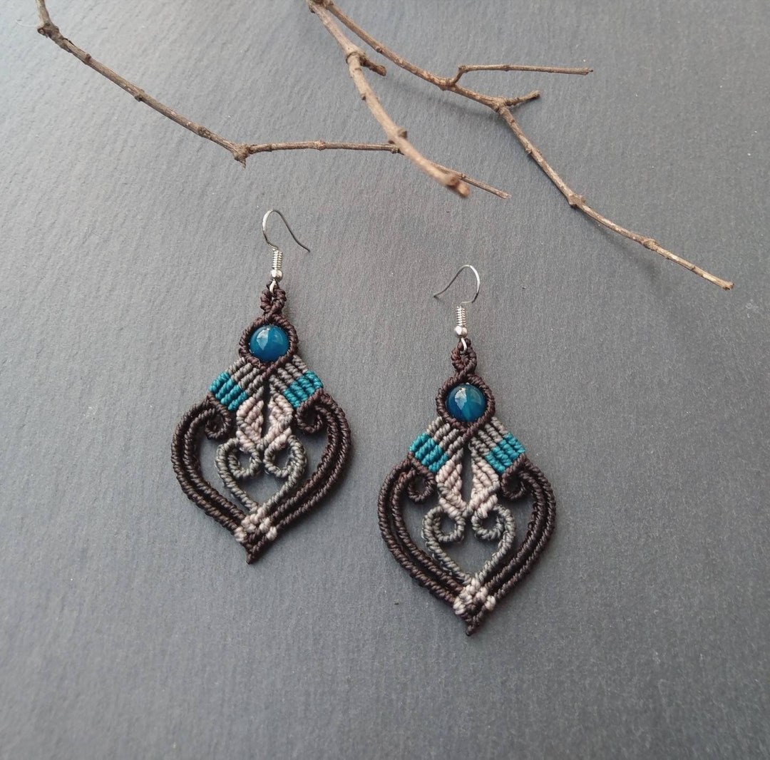 Macrame Macrame Macrame Earrings Stainless Steel Earrings - Etsy