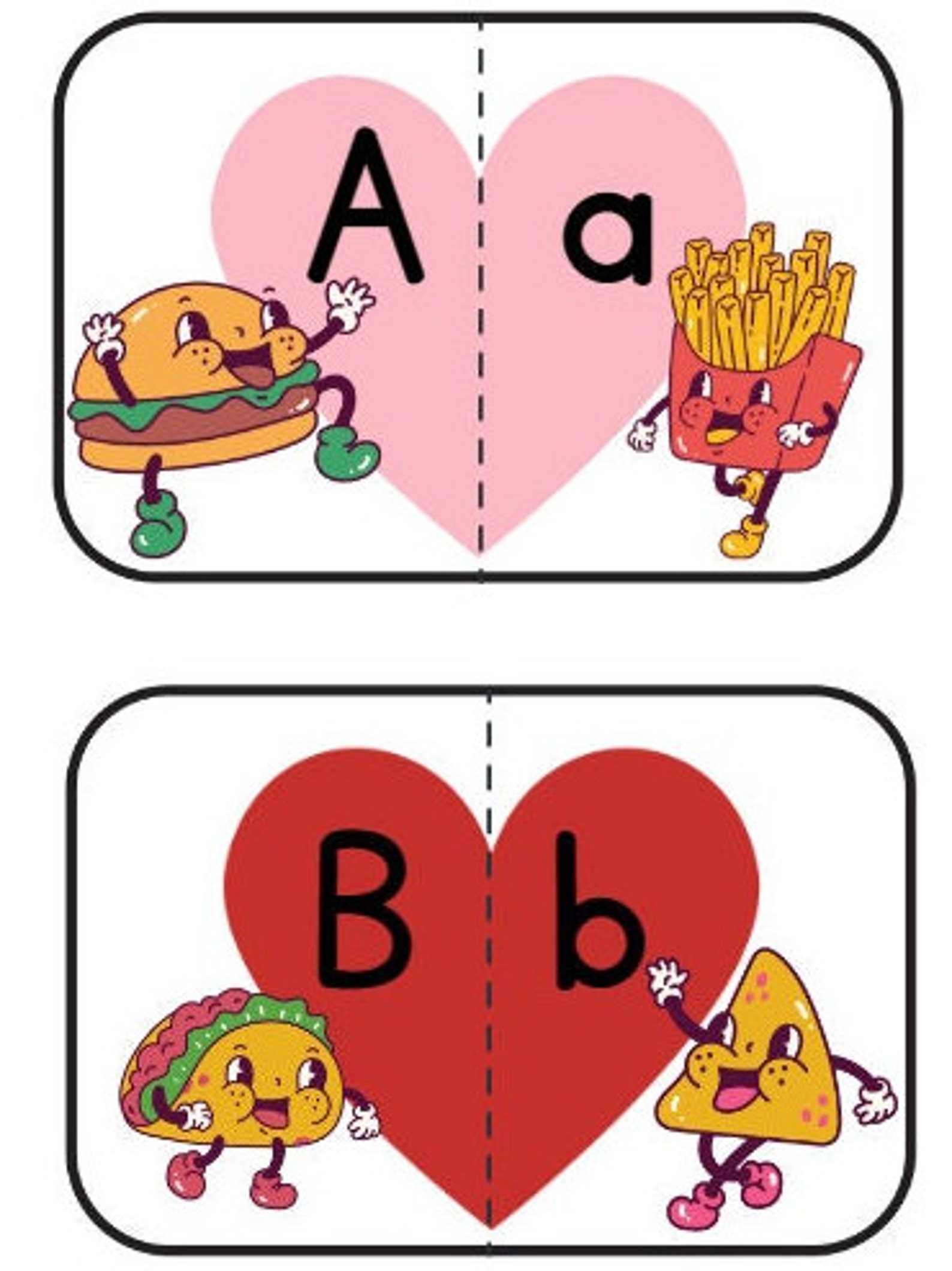 Retro Food Valentine ABC Uppercase/lowercase Matching Cards - Etsy