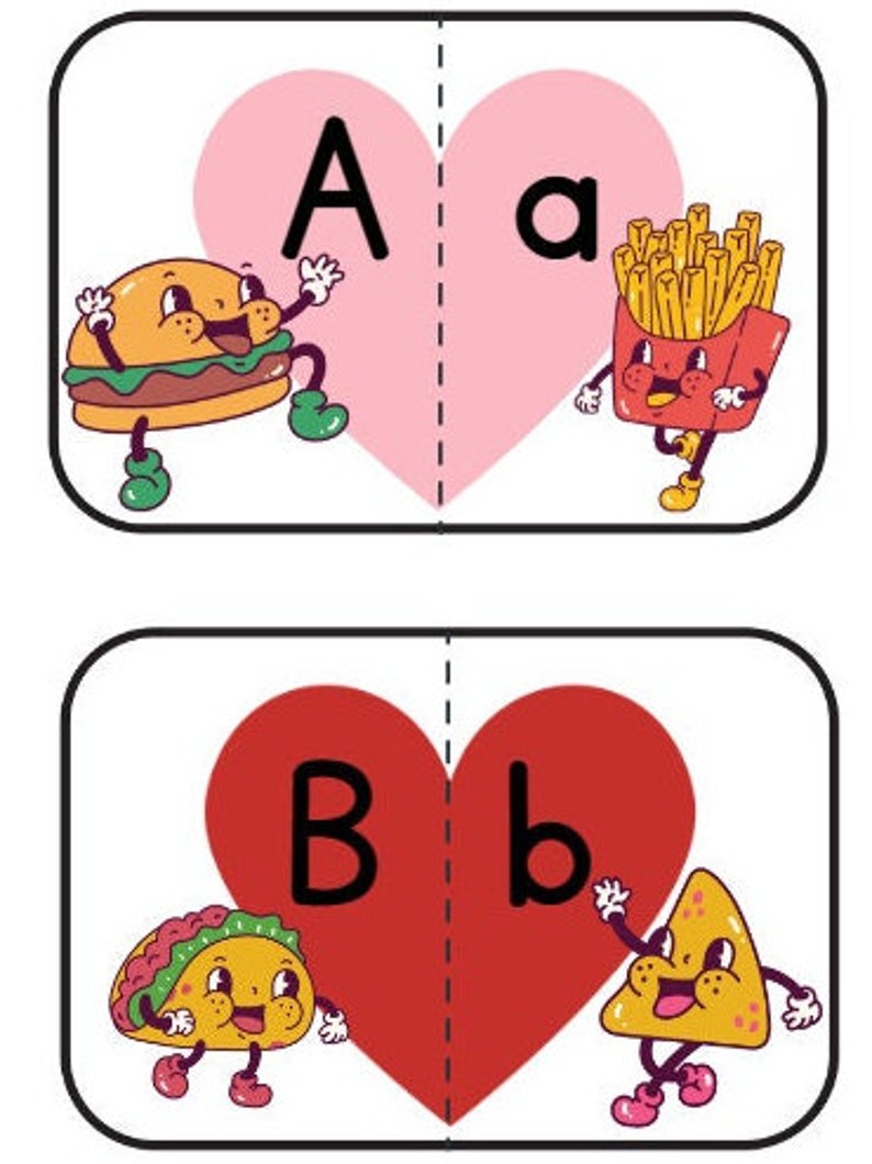 Retro Food Valentine ABC Uppercase/lowercase Matching Cards - Etsy