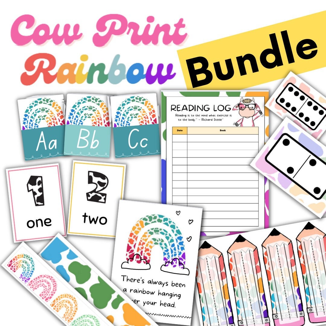 Rainbow Cowprint Classroom Bundle - Etsy