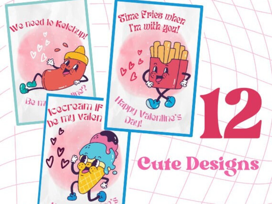 Retro Food Themed Valentine Cards Digital Download - Etsy