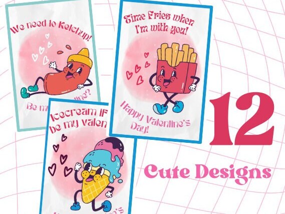 Retro Food Themed Valentine Cards Digital Download - Etsy