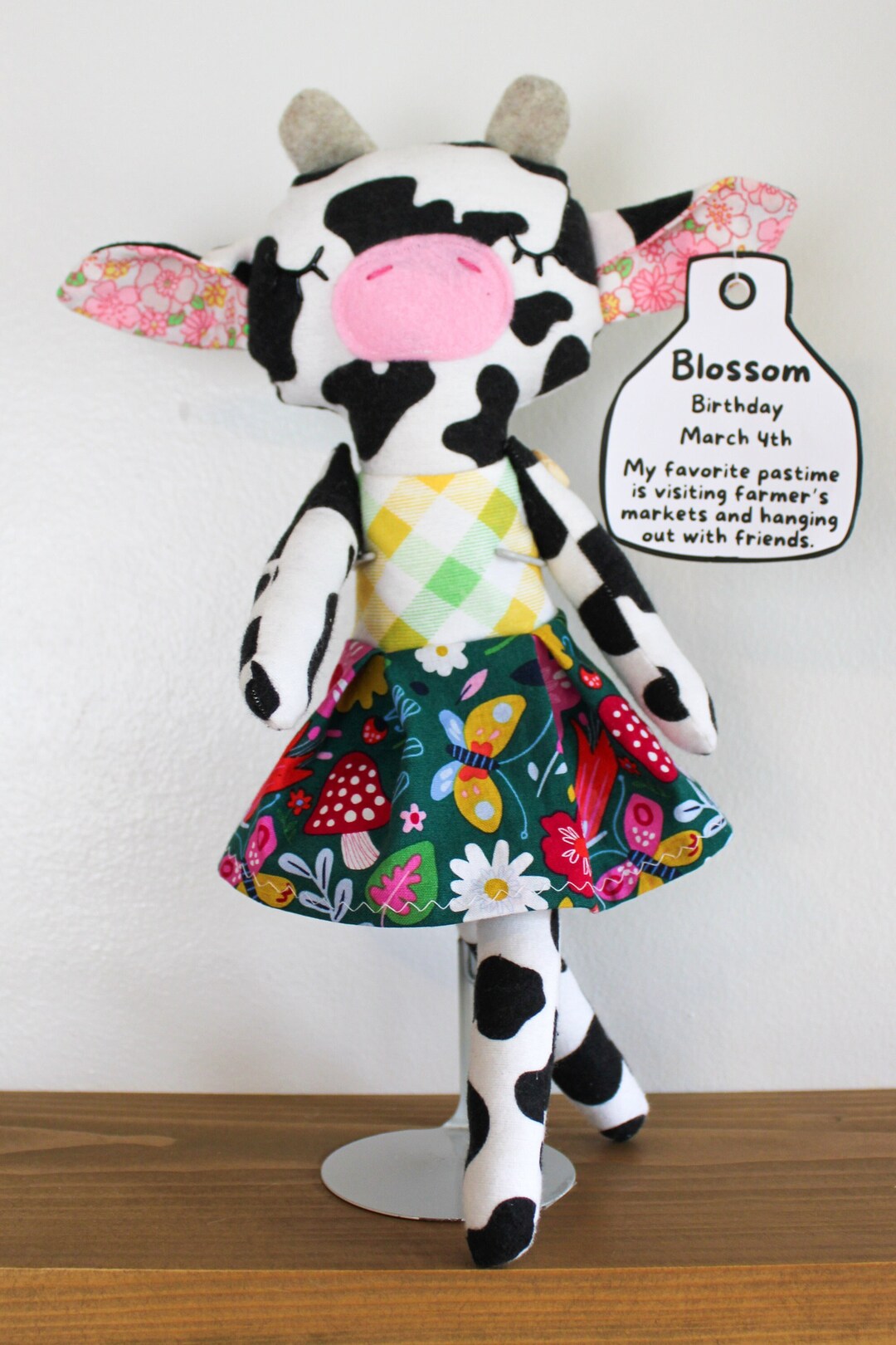 Cute Holstein Cow Doll in Folk Art Floral Dress - Etsy