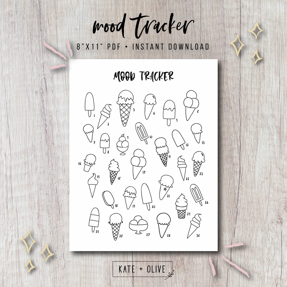 Mood Tracker Printable Journal Insert - Ice Cream Template | Instant ...