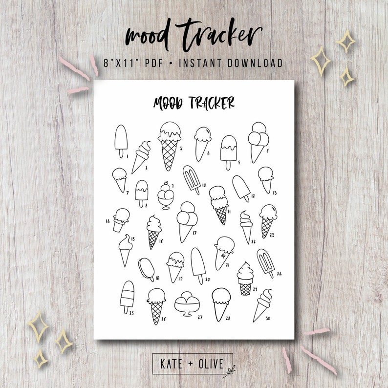 Mood Tracker Printable Journal Insert - Ice Cream Template | Instant ...