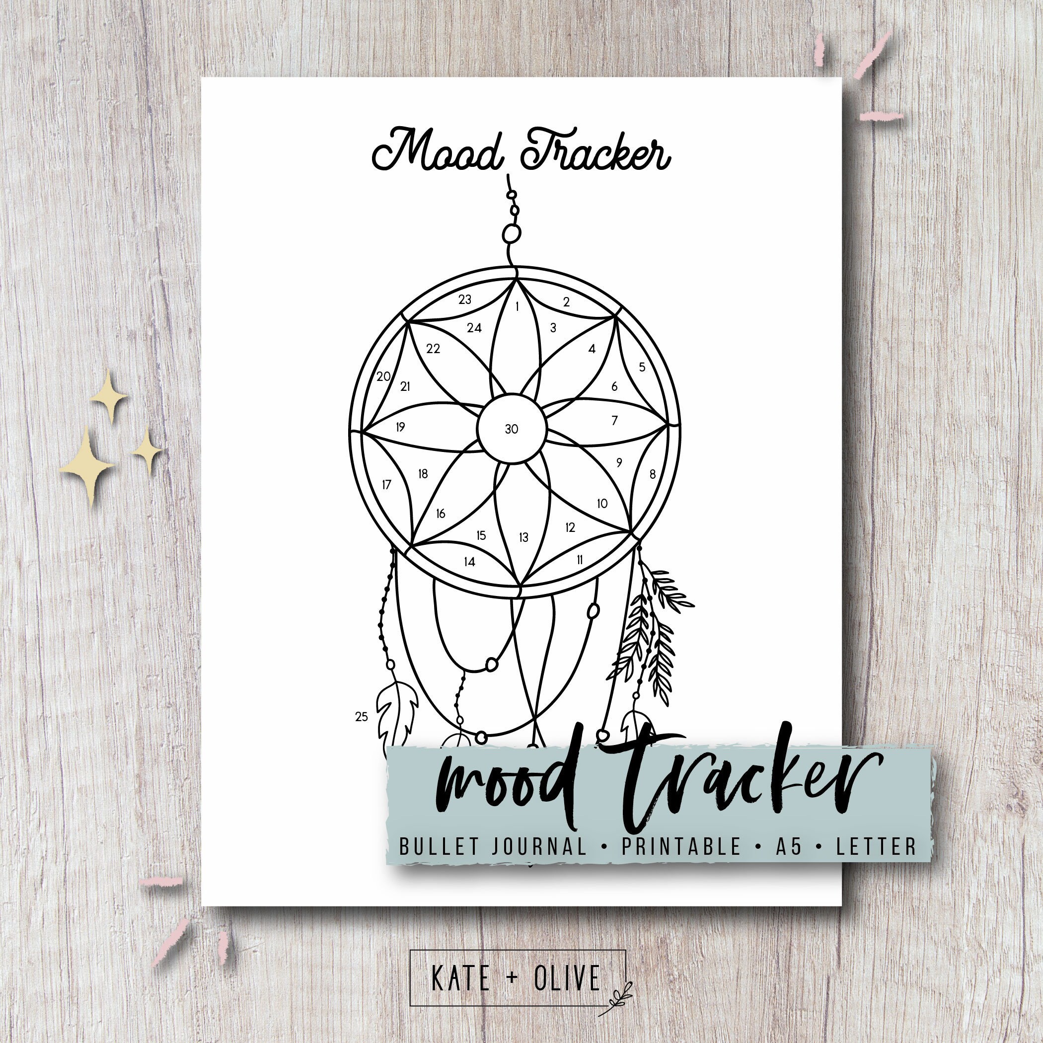 Mood Tracker Printable Insert - Dreamcatcher | Journal Bujo Planner ...