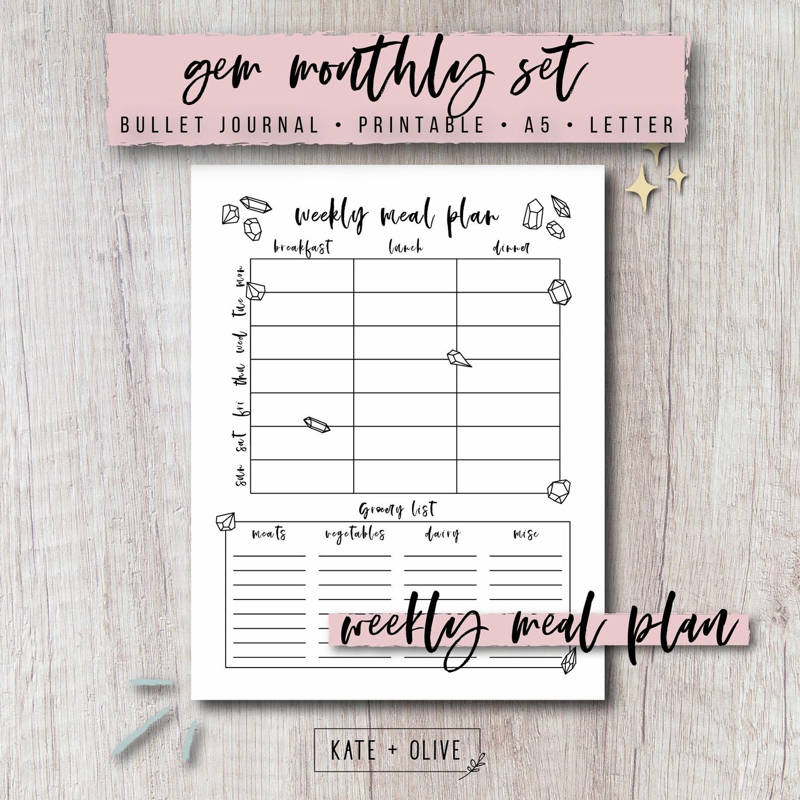 Journal Printable Planner Inserts Set - Gems | Undated Template ...