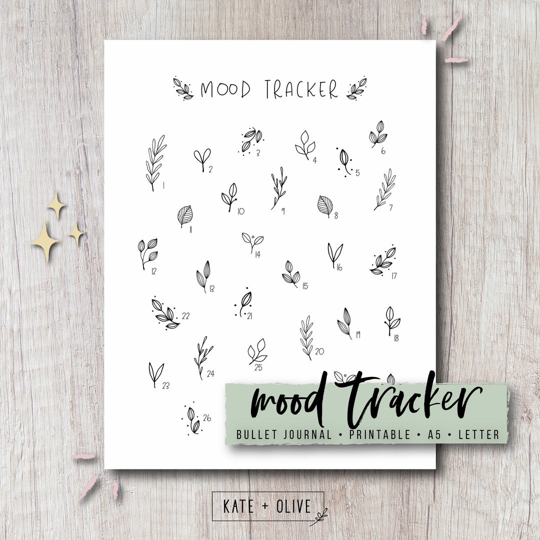 Mood Tracker Printable Insert for Journal & Planner - Greenery Leaves ...