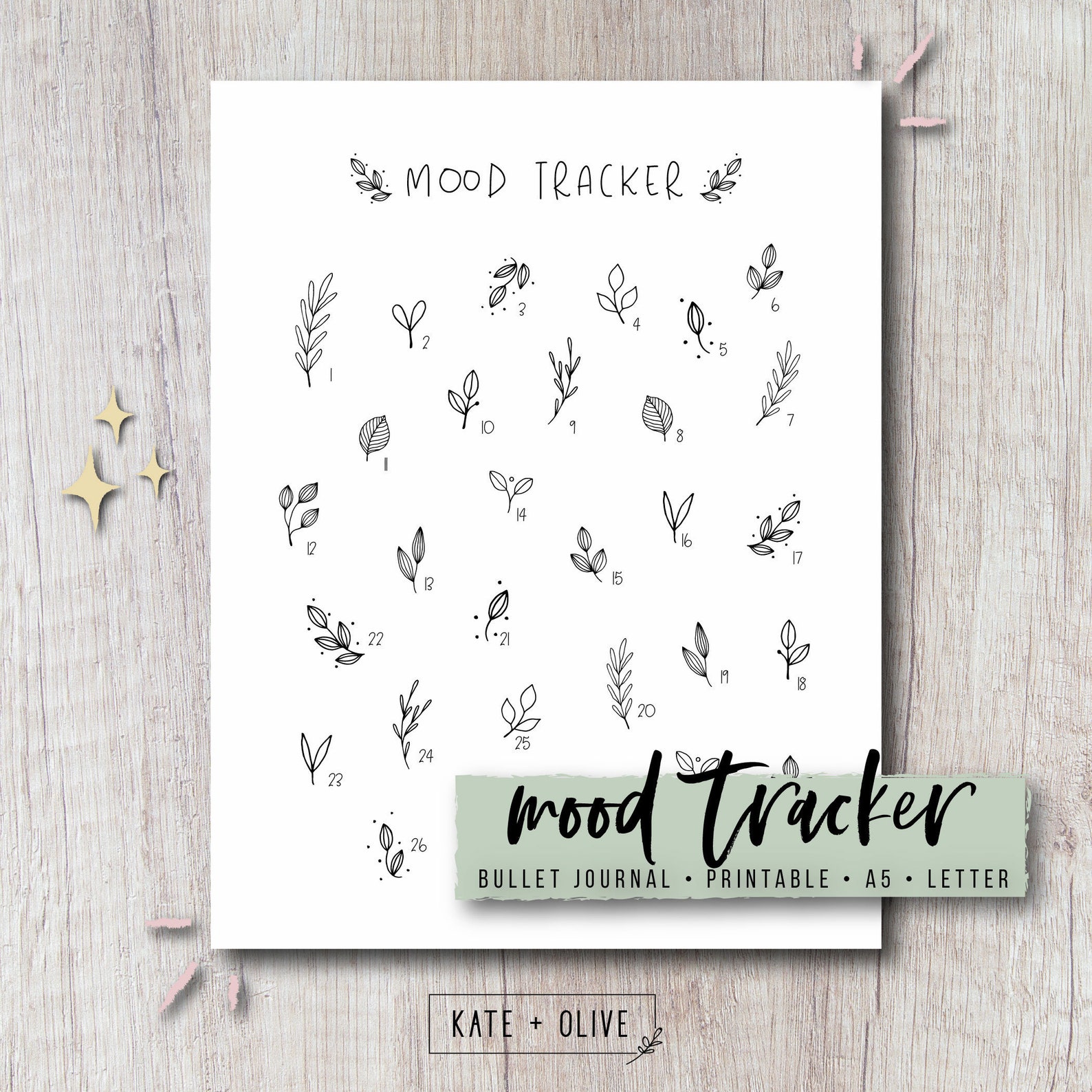 Mood Tracker Printable Insert for Journal & Planner - Greenery Leaves ...