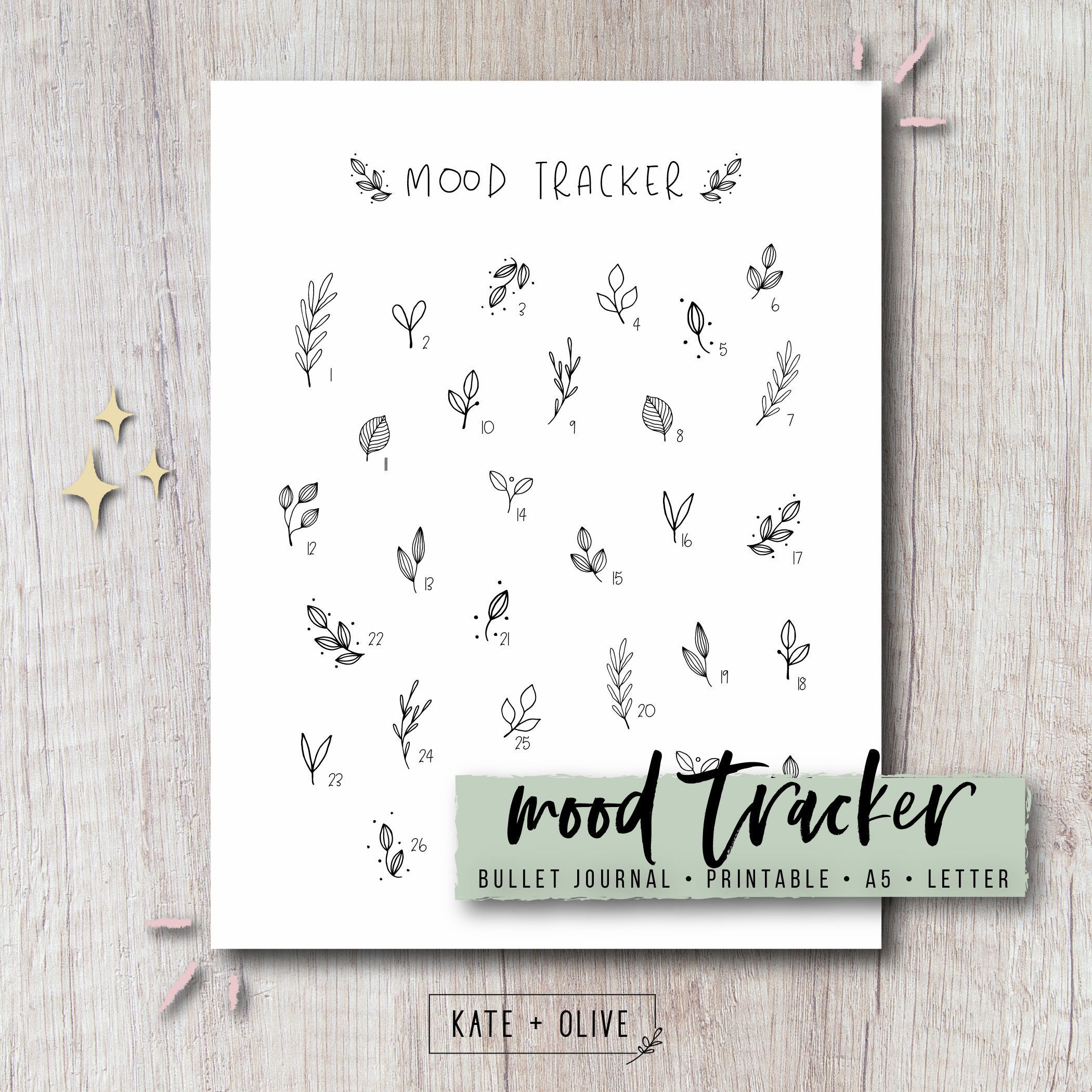 Mood Tracker Printable Insert for Journal & Planner - Greenery Leaves ...