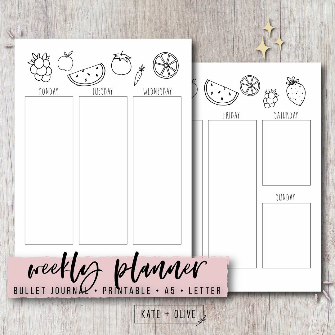 Weekly Journal Printable Insert - Fruits | Undated | Two Page Spread ...
