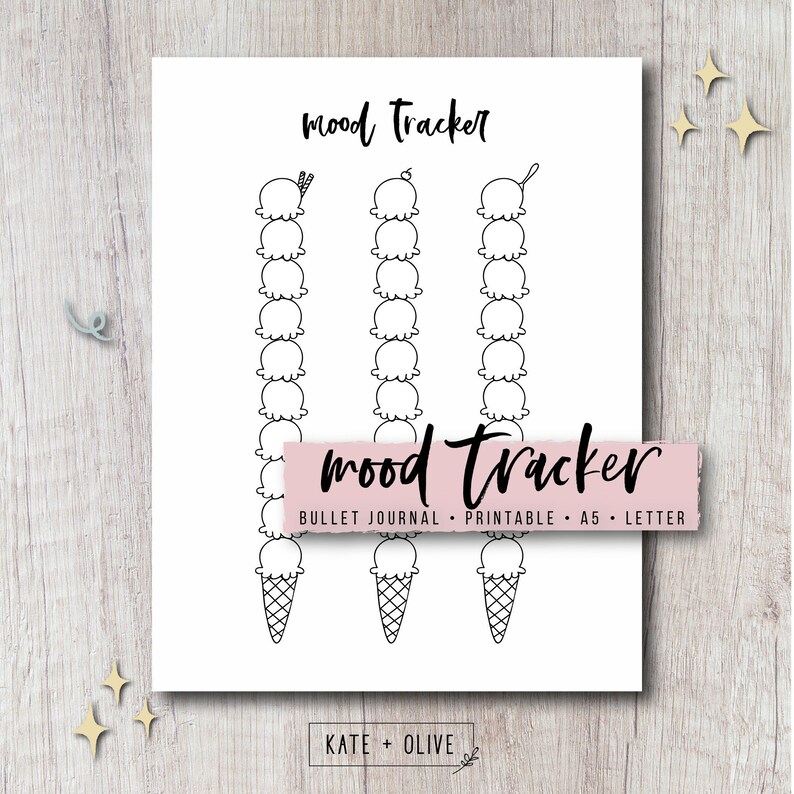 Mood Tracker Printable - Ice Cream | Insert for Journal, Bujo, Planner ...