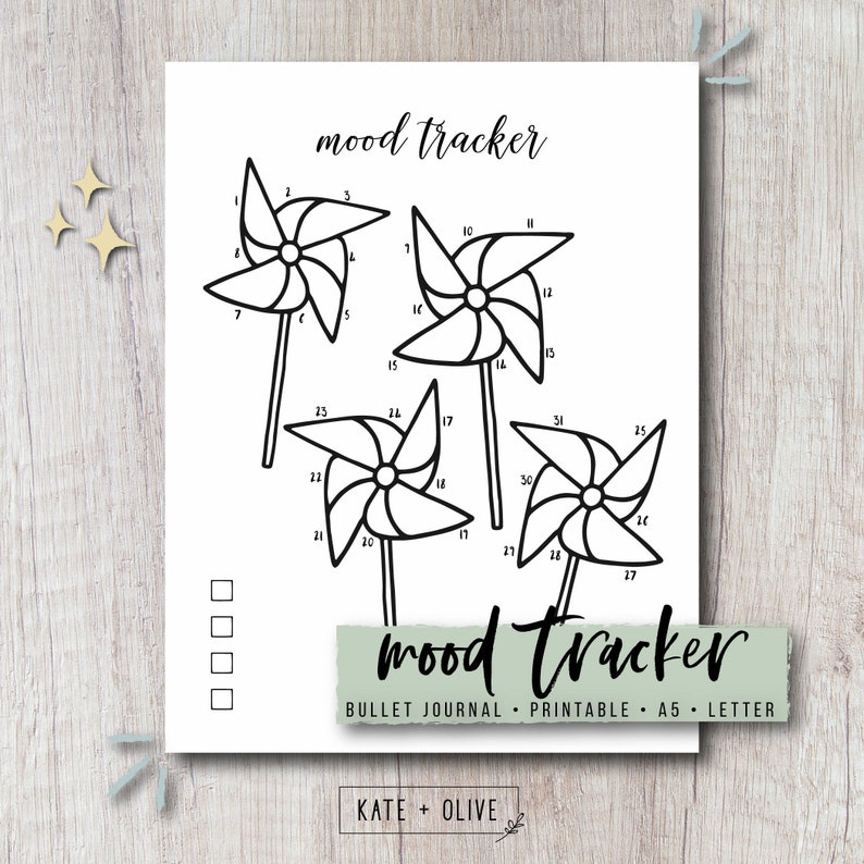 Mood Tracker Printable Insert - Pinwheels | Journal Bujo Planner ...
