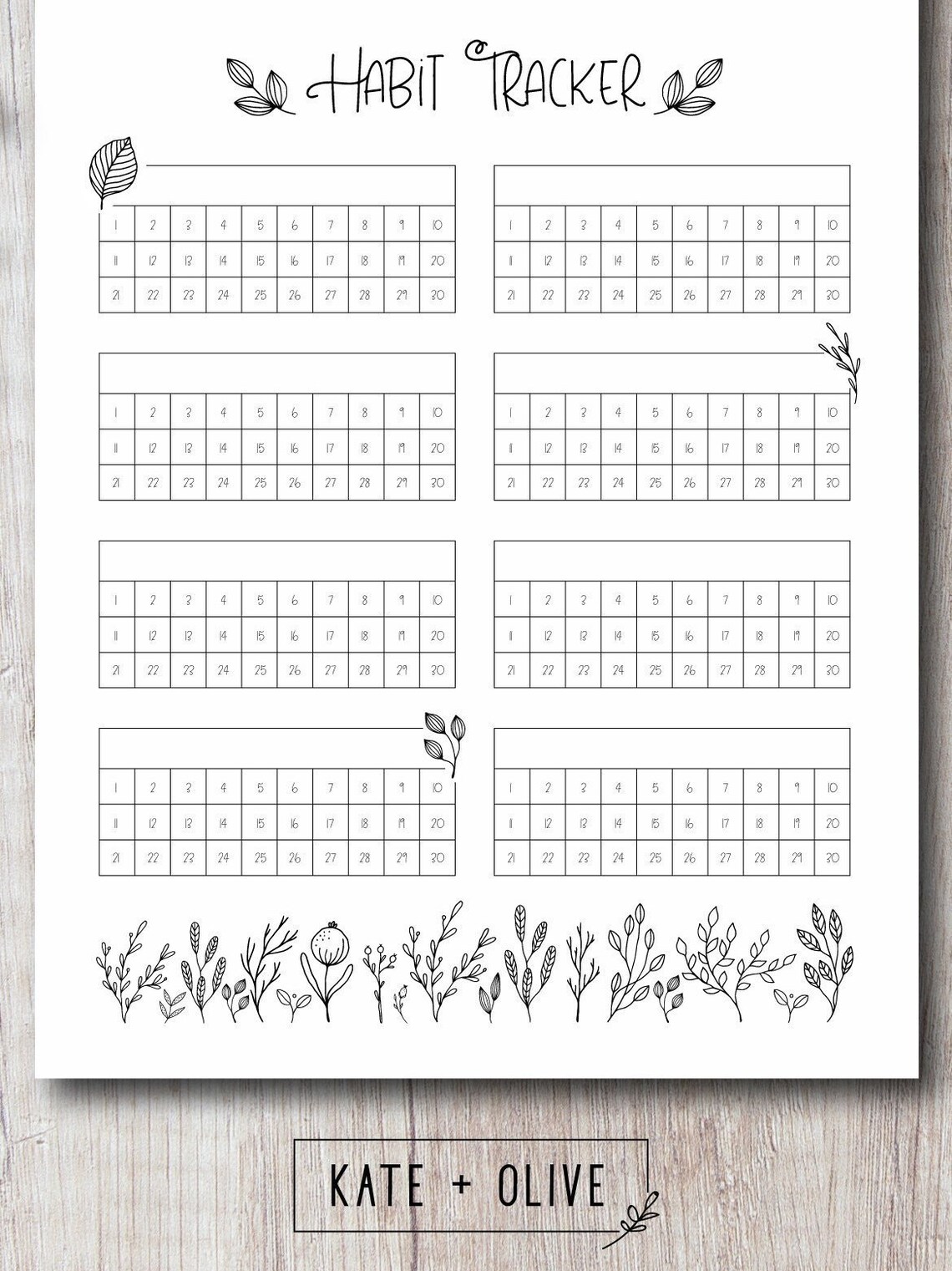 Habit Tracker Printable Insert for Journal and Planner Greenery Leaves ...