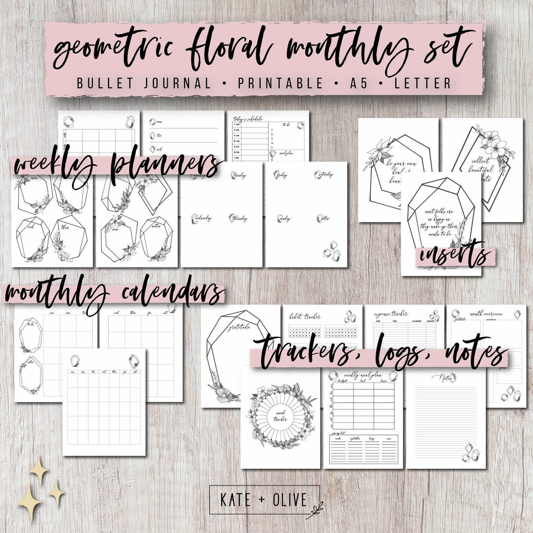 Journal Printable Planner Inserts Set - Geometric Floral | Undated ...