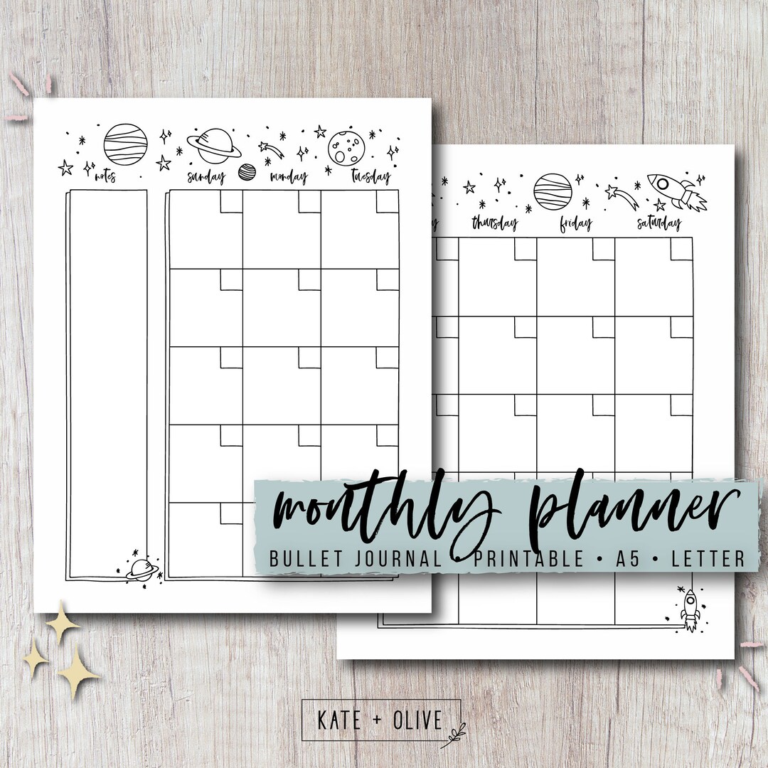 Journal Monthly Planner Insert Space Theme Printable Two Page Spread ...