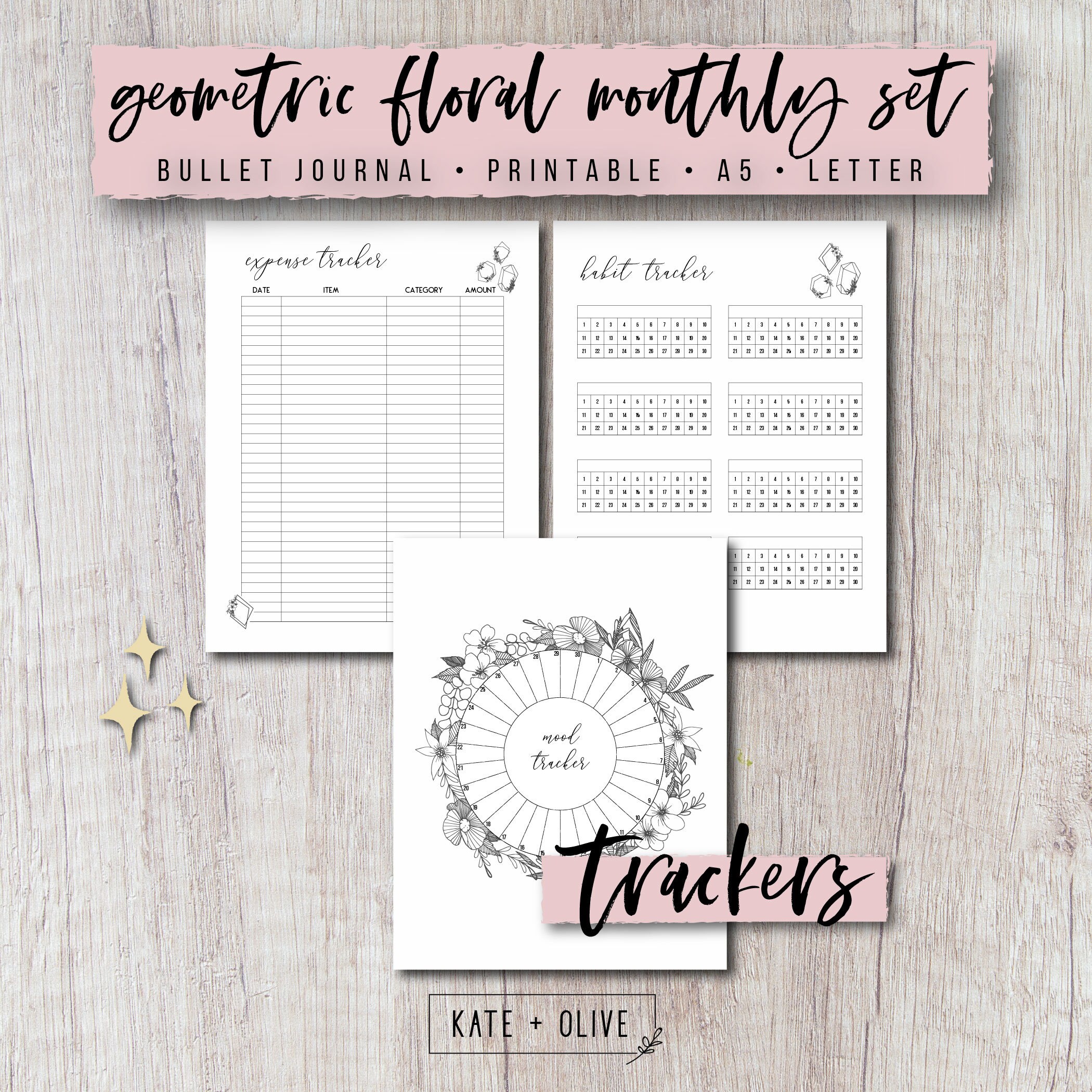 Journal Printable Planner Inserts Set - Geometric Floral | Undated ...