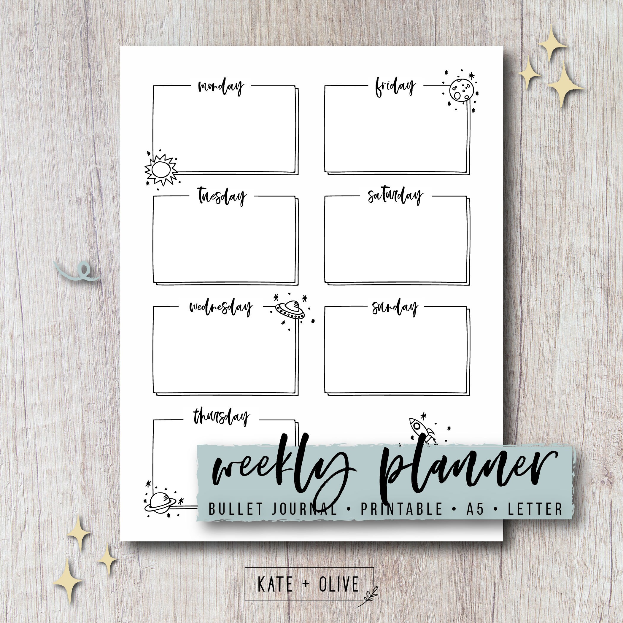 Journal Printable Planner Set - Monthly, Weekly, Daily Inserts | Space ...