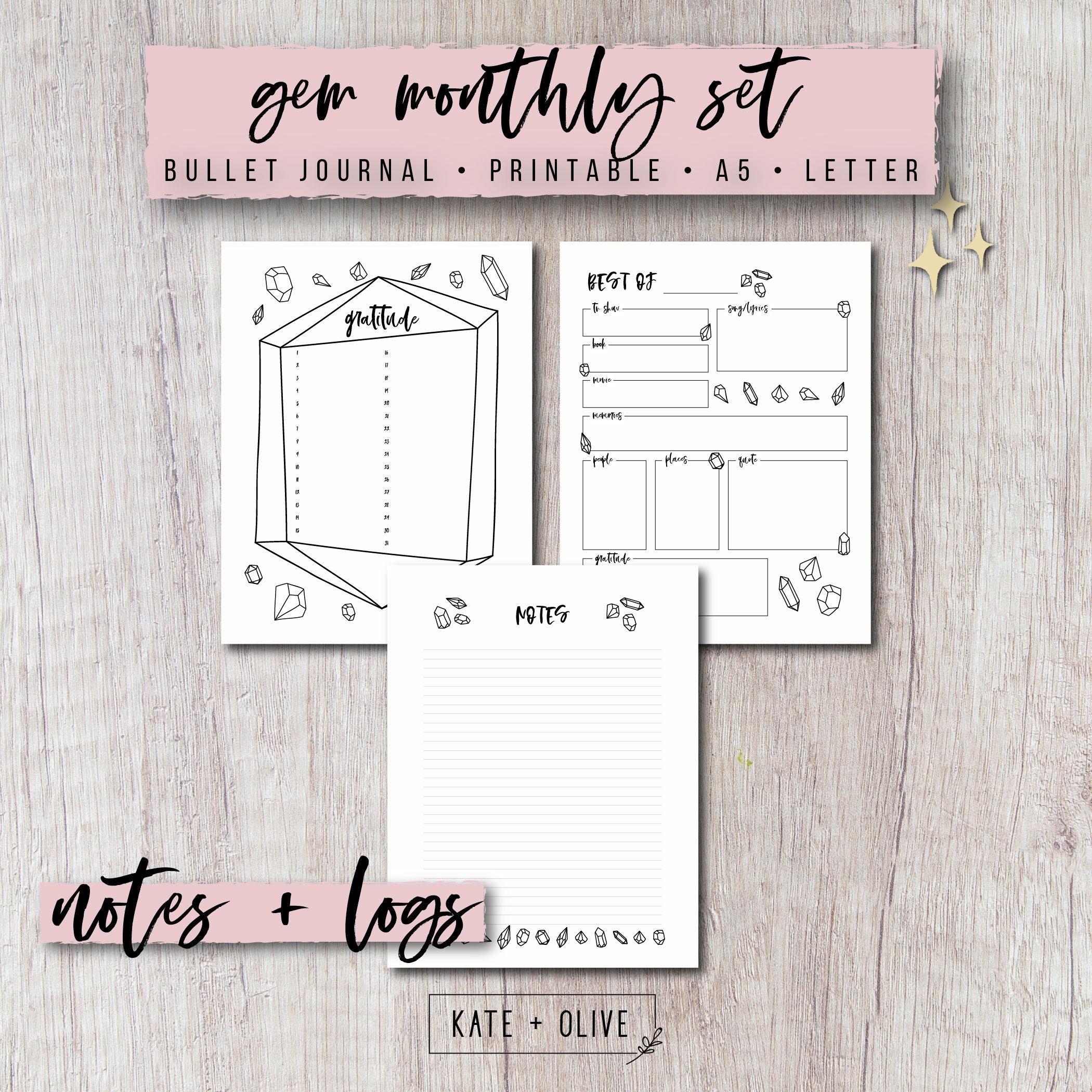 Journal Printable Planner Inserts Set - Gems | Undated Template ...