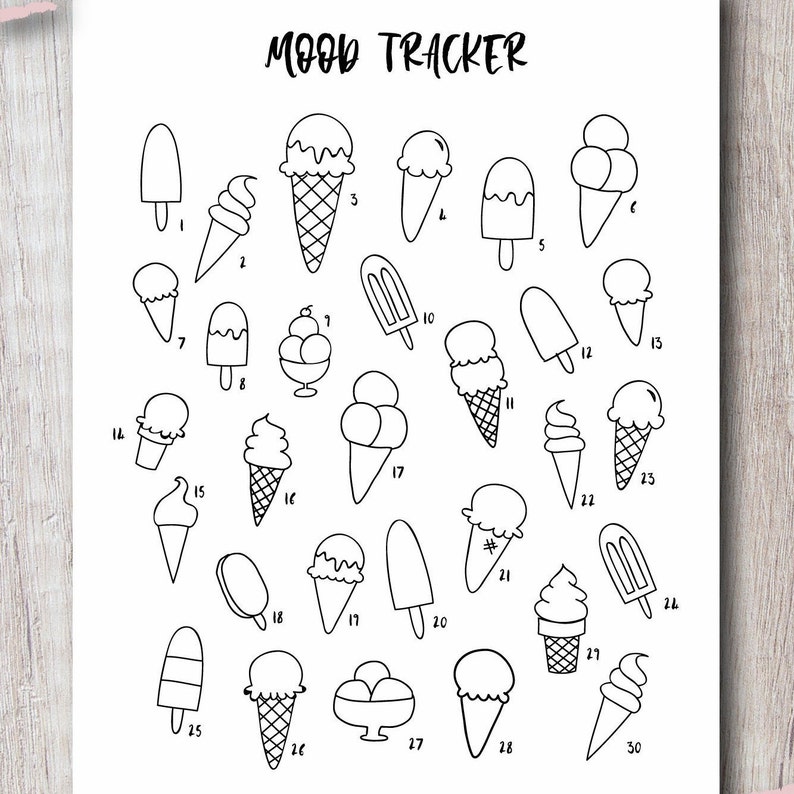 Mood Tracker Printable Journal Insert - Ice Cream Template | Instant ...