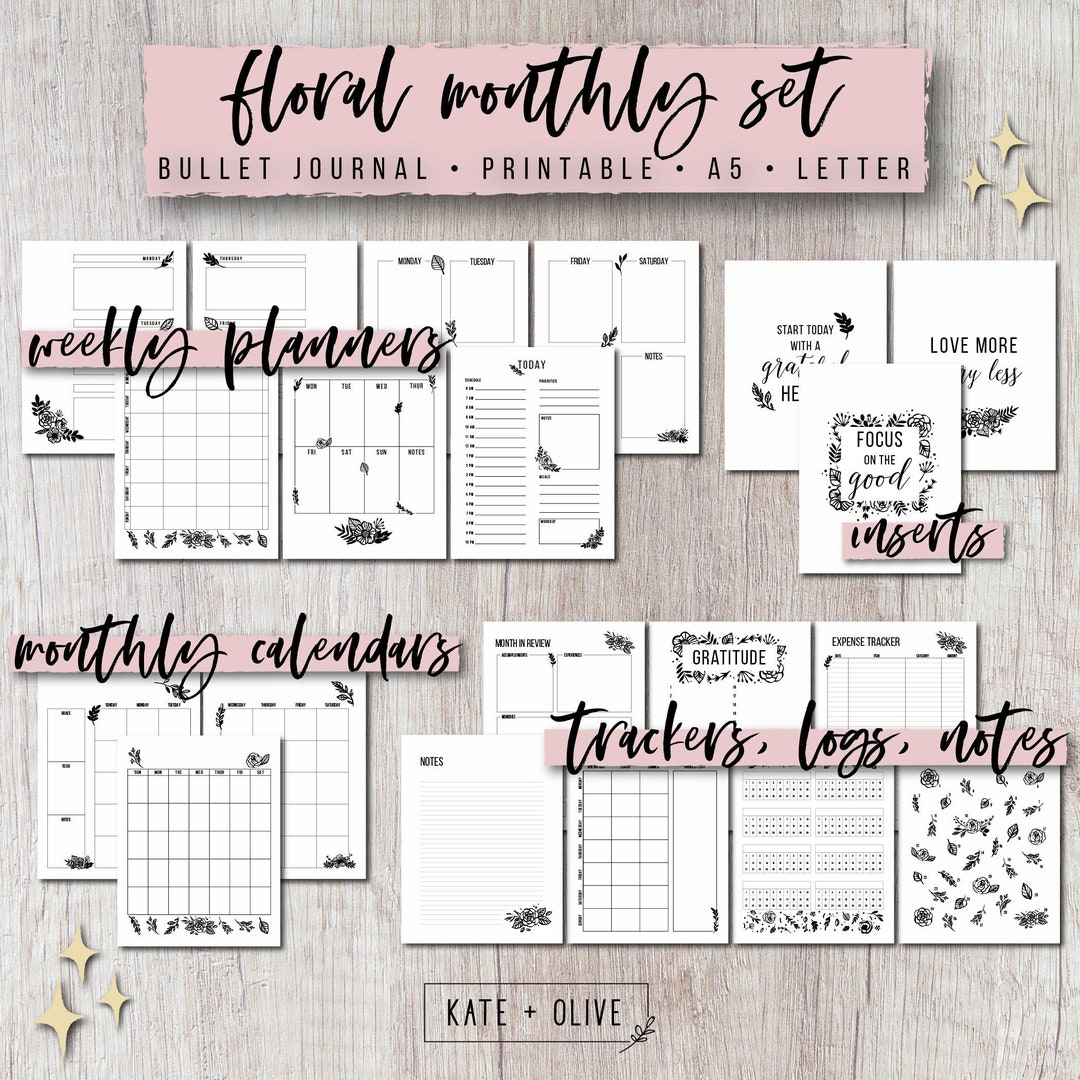 Journal Printable Planner Inserts Set - Floral | Undated Template ...