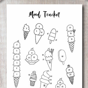 Mood Tracker Printable Journal Insert - Ice Cream Template | Instant ...