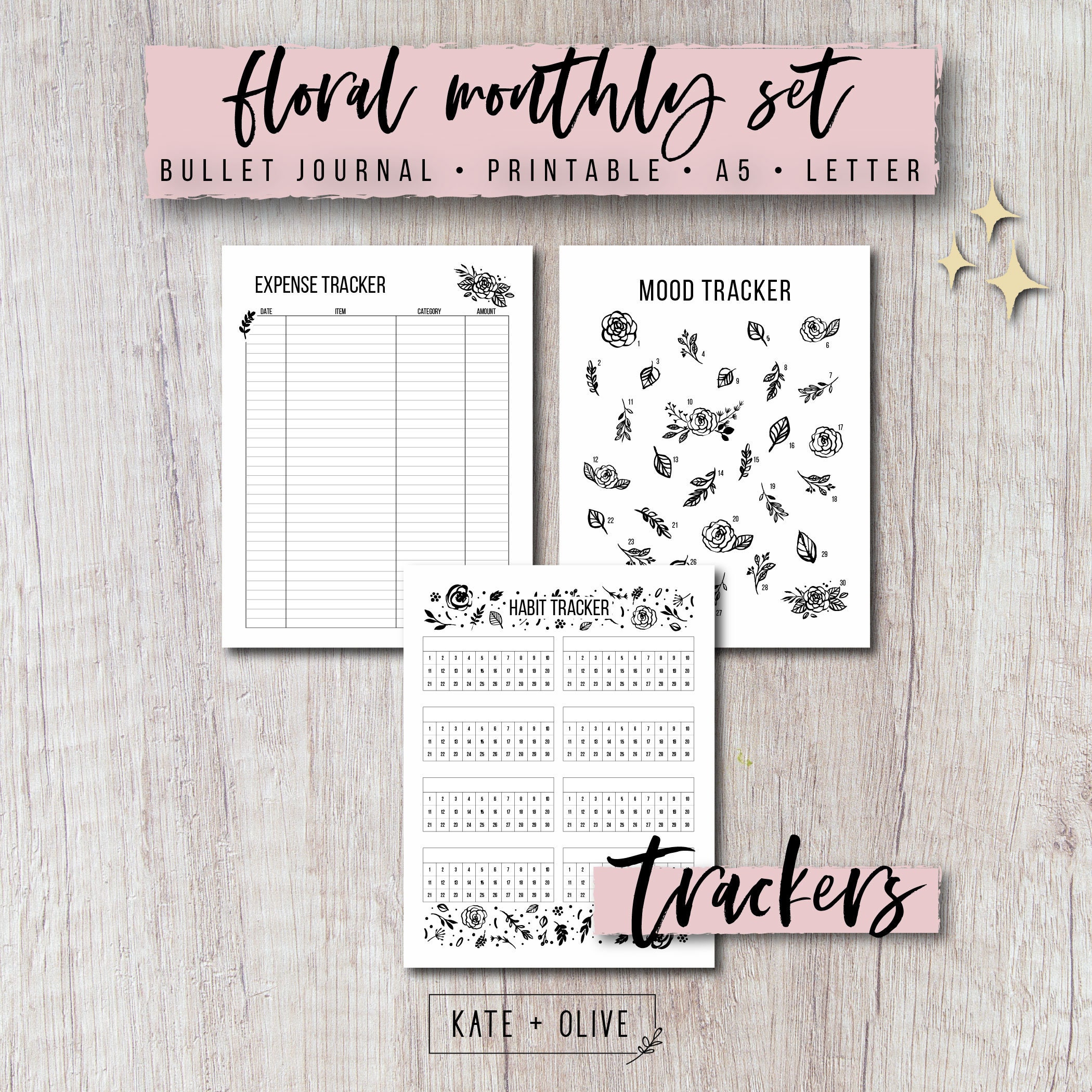 Journal Printable Planner Inserts Set Floral Undated Template ...