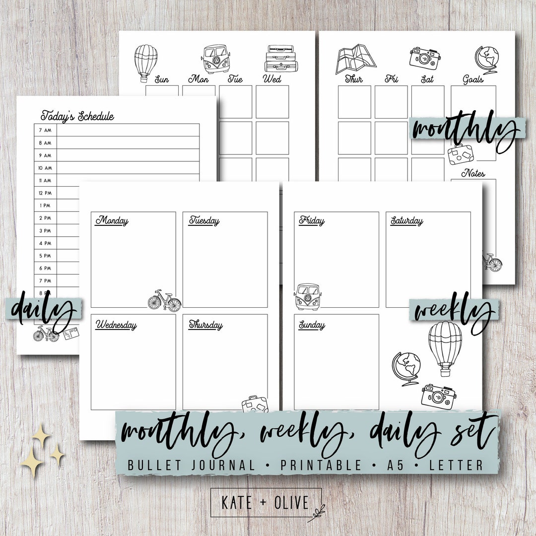 Journal Printable Planner Set Monthly Weekly Daily Spreads - Etsy