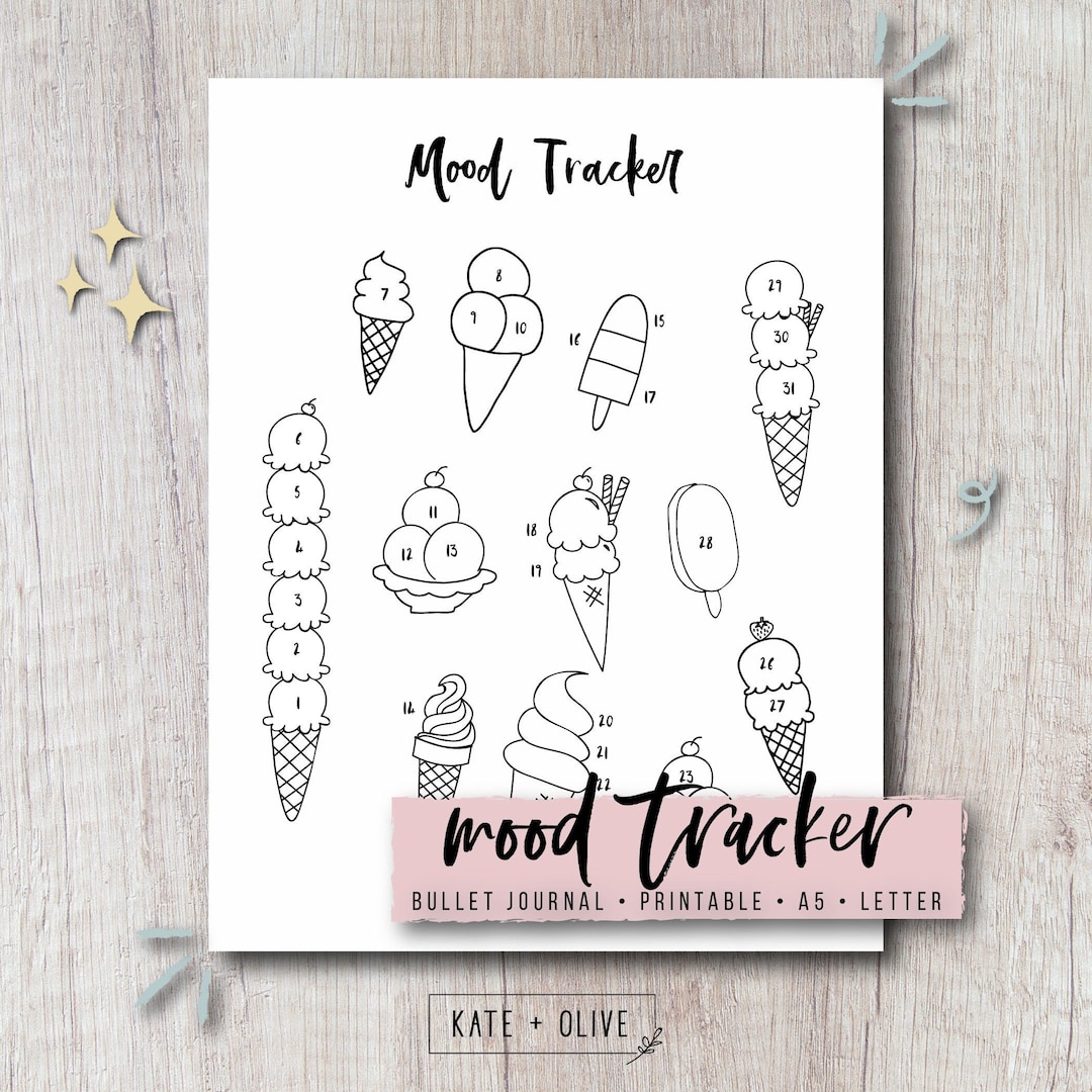 Mood Tracker Printable Journal Insert Ice Cream Template - Etsy